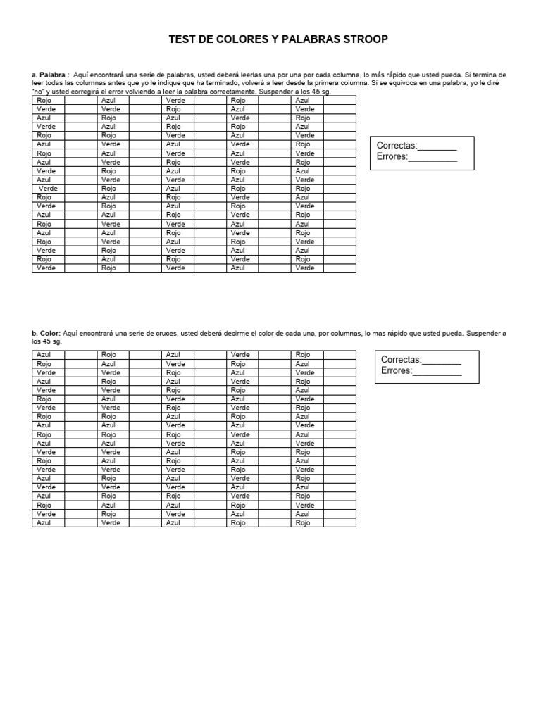 Hoja de Respuesta Stroop - Yamile | PDF | Verde | Azul