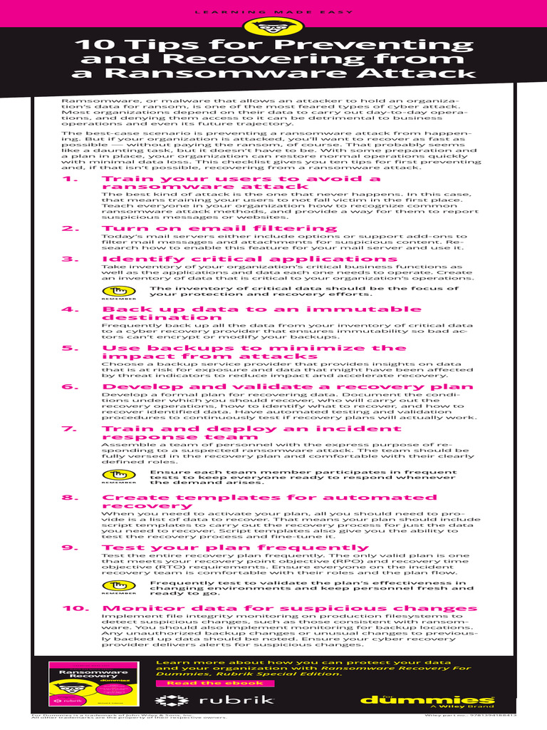 Ten Tips For Preventing And Recovering From Ransomware Attack Pdf Ransomware Disaster Recovery