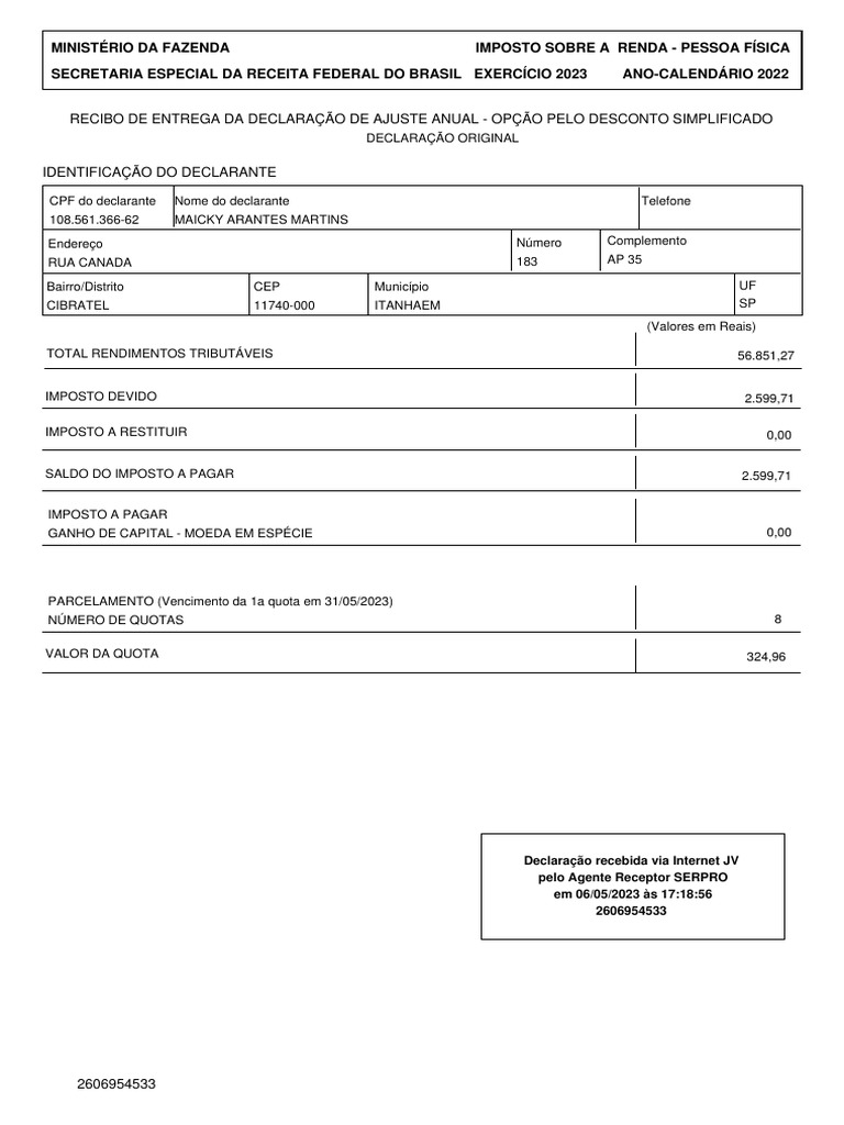 Recibo de Declaração IRPF 2023 | PDF | Imposto de Renda | Impostos