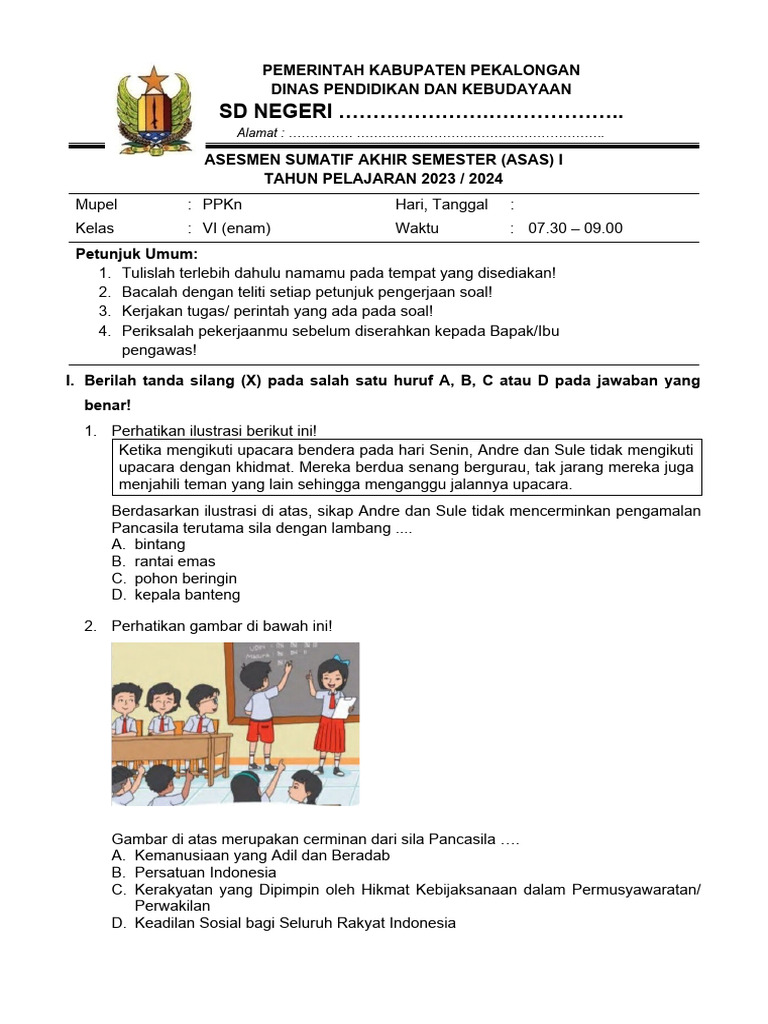 Soal Pas PPKN Kelas 6 | PDF