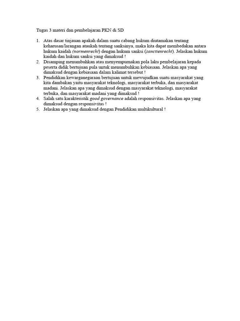 Tugas 3 Materi Dan Pembelajaran PKN Di SD | PDF