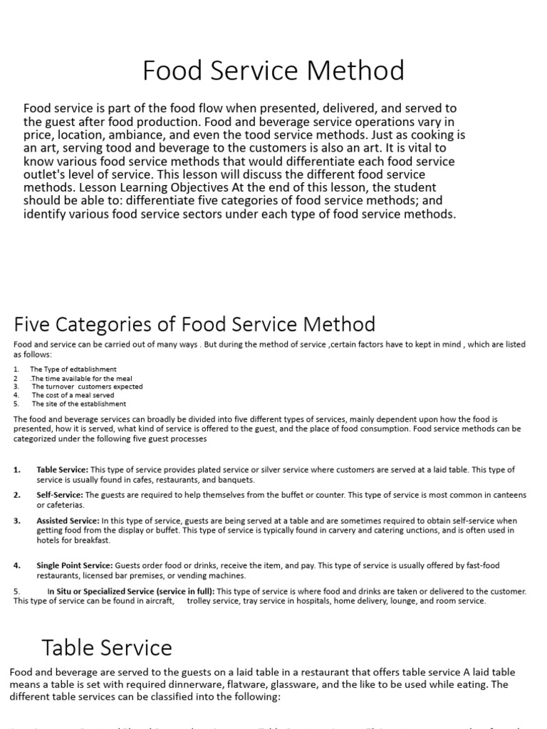 Food Service Method | PDF | Tableware | Buffet