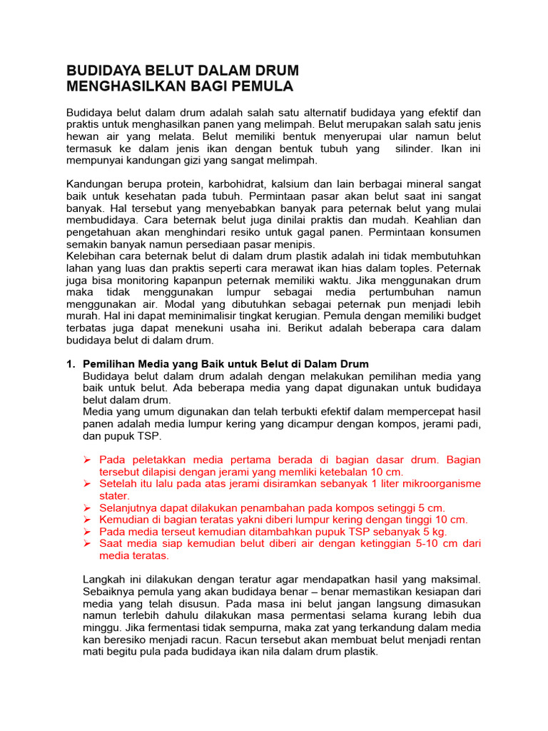 Budidaya Belut Praktis di Drum Plastik | PDF | Griya & Taman | Sains ...