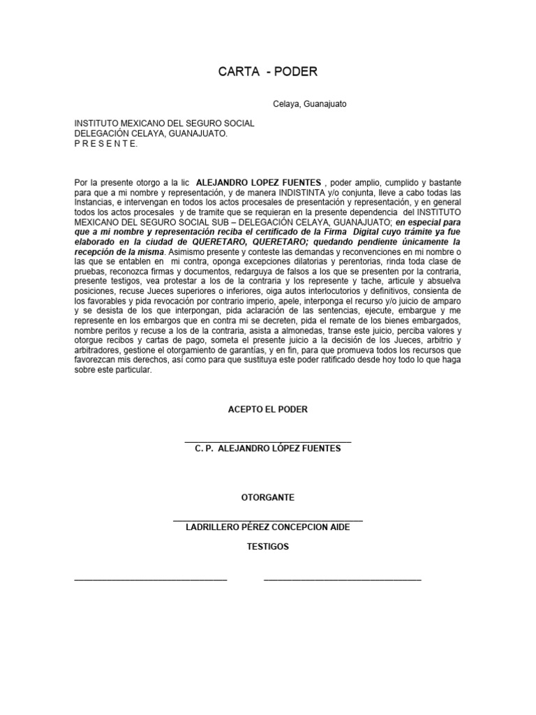 Carta Poder 1 | Descargar gratis PDF | Justicia | Crimen y violencia