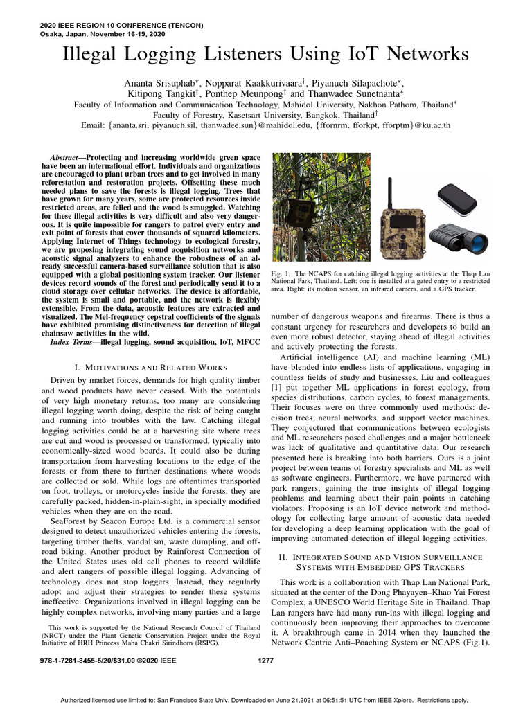 Illegal Logging Listeners Using IoT Networks | PDF | Sound | Spectral ...