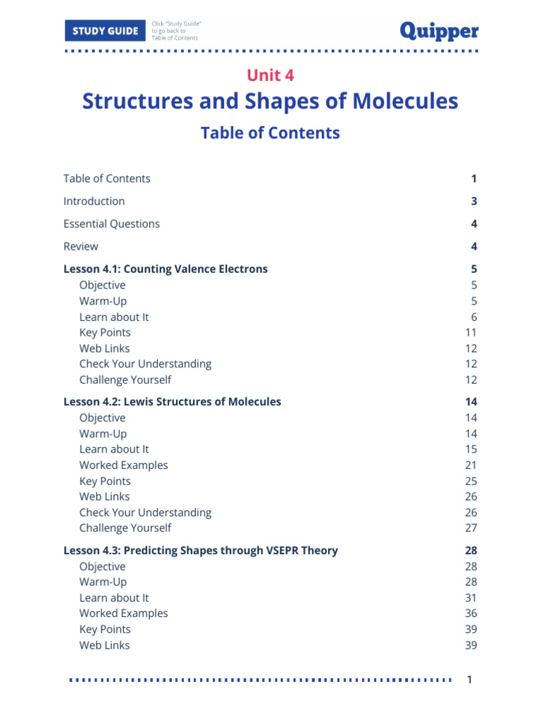 PS SHS Unit 4 Structure and Shapes of Molecules (Study Guide) - 1 | PDF ...