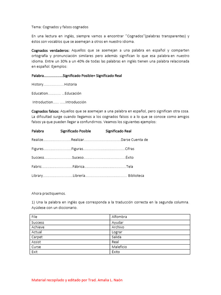 Cognados y Falsos Cognados en Inglés | PDF | Lingüística | Lexicología