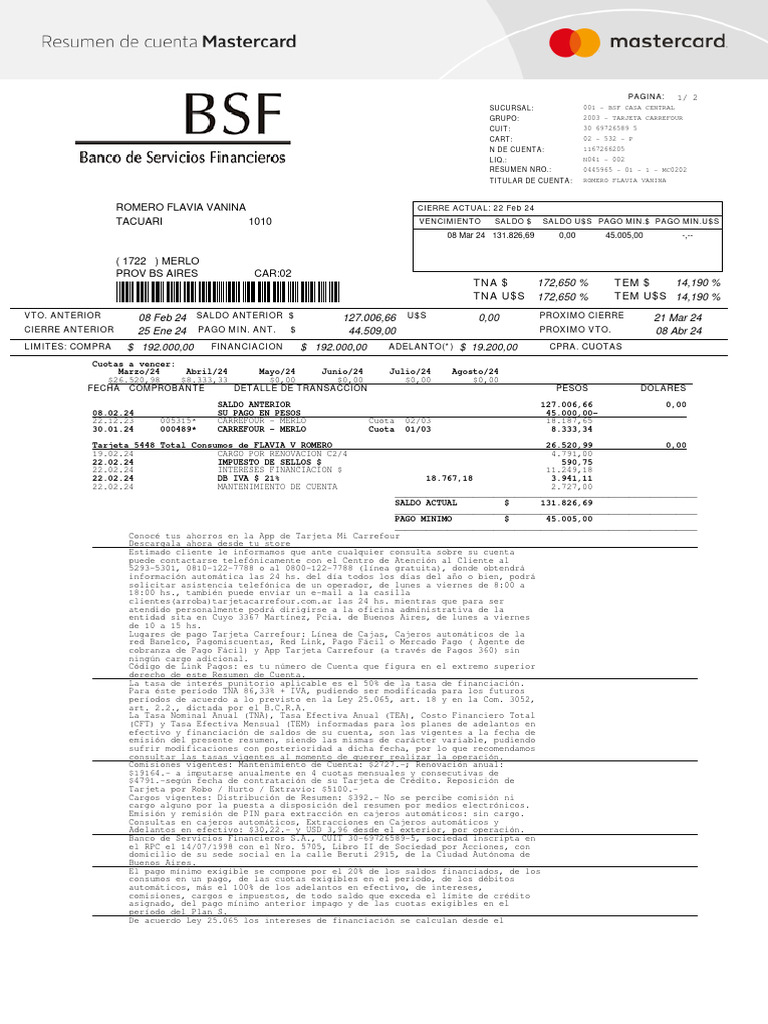 Romero Flavia Vanina Tacuari 1010 | PDF | Tarjeta de crédito | Impuesto al valor agregado