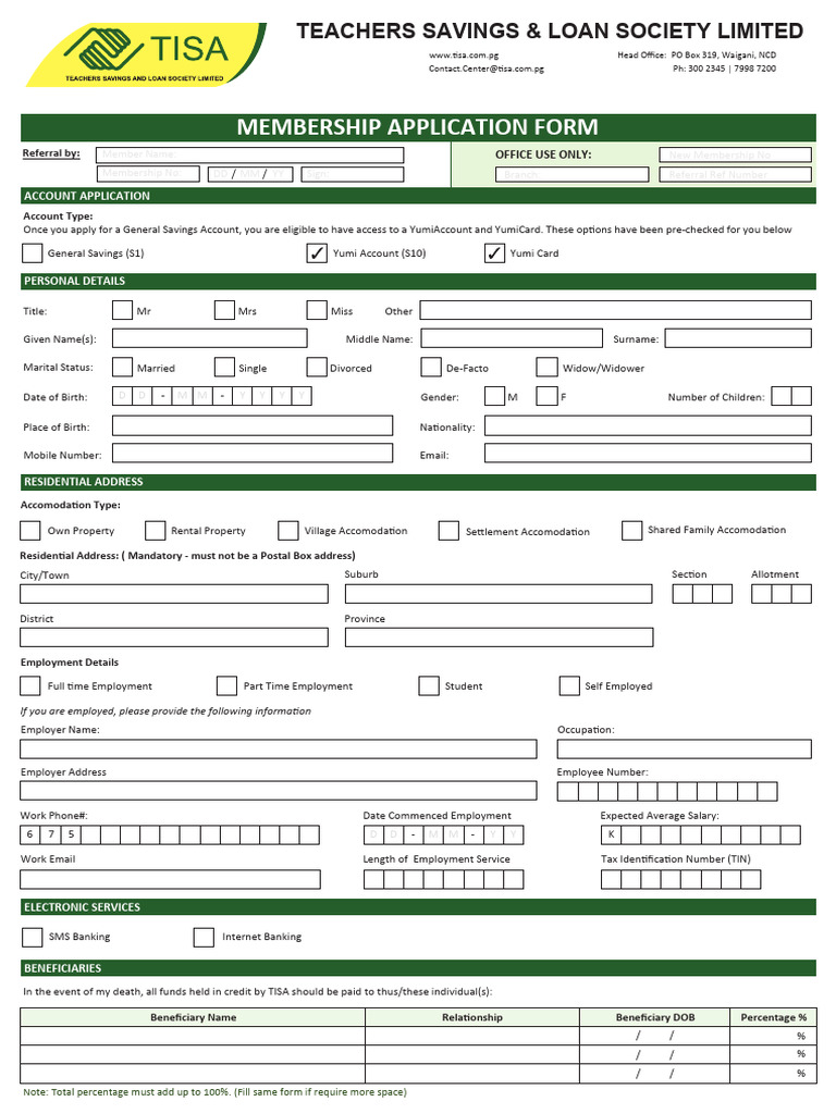 Membership Application Form: Referral Ref Number Branch: New Membership No Membership No: Sign ...