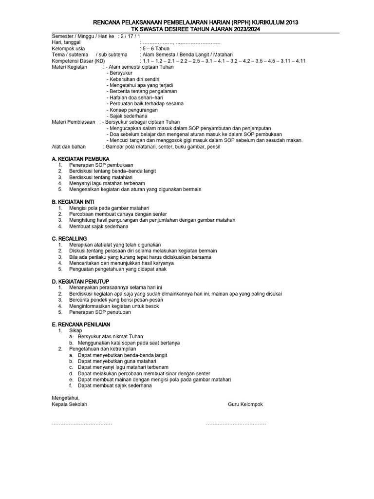 COntoh RPPH TKPAUD | PDF