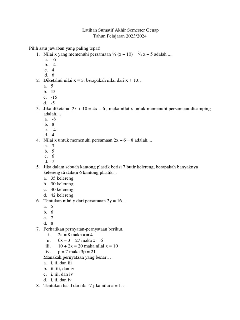 Soal Latihan Sas Matematika Kelas 7 | PDF | Metode & Bahan Ajar | Seni