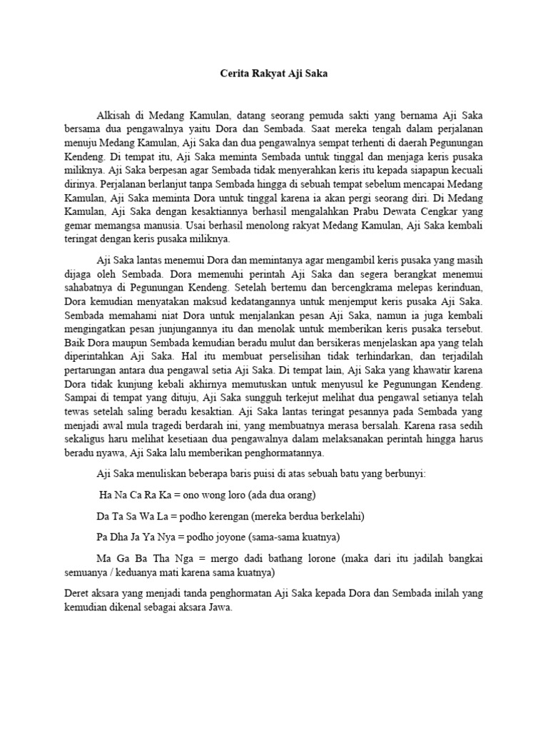 Cerita Rakyat Aji Saka | PDF