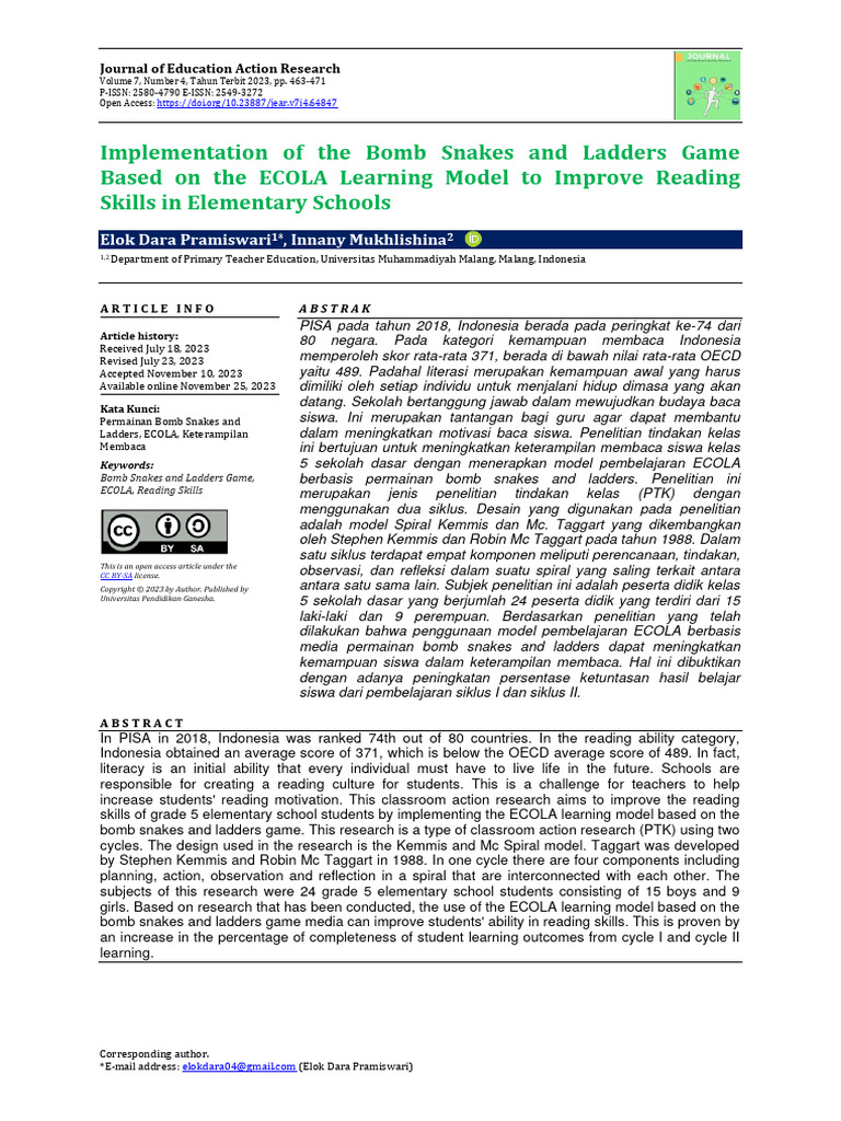 2 +JEAR+VOL +7+NO +4+Elok+Dara+Pramiswari+463-471-1 | PDF | Reading ...