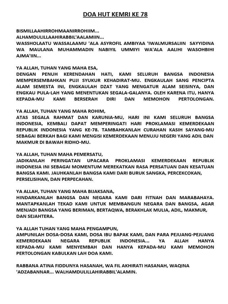 Doa Hut Kemri Ke 78 | PDF