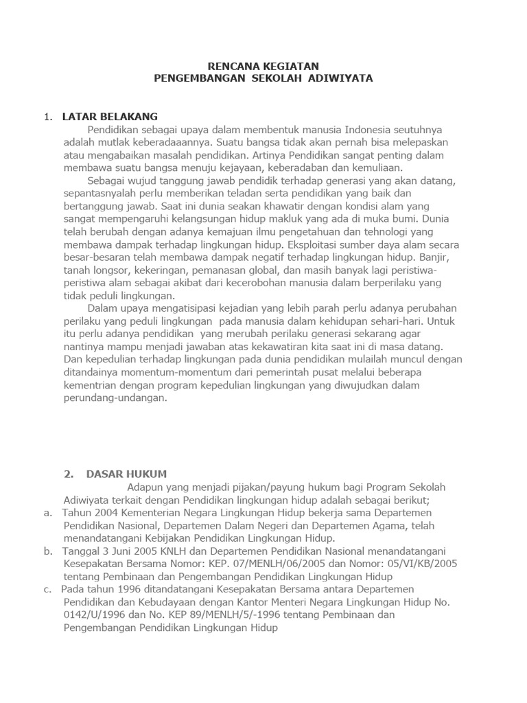 Contoh RENCANA KEGIATAN Adiwiyata | PDF
