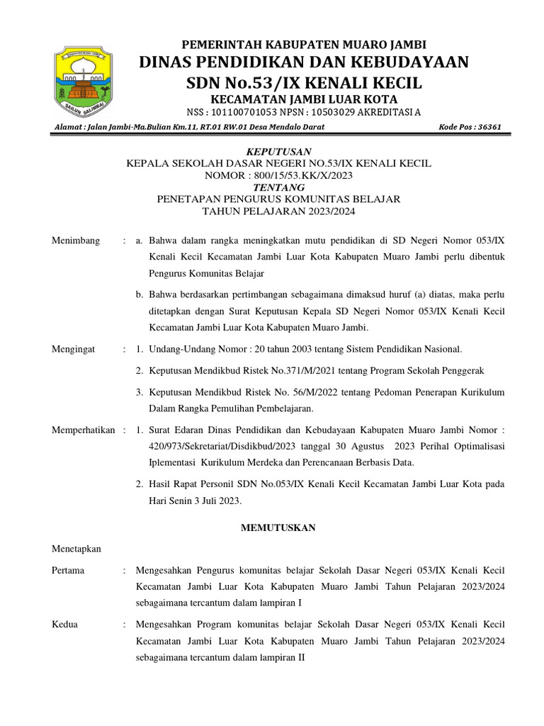 SK Kombel 2023 2024 SDN No.053 | PDF