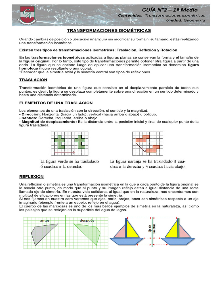Guía Nº2 Transformaciones Isométricas | PDF | Simetría | Rotación