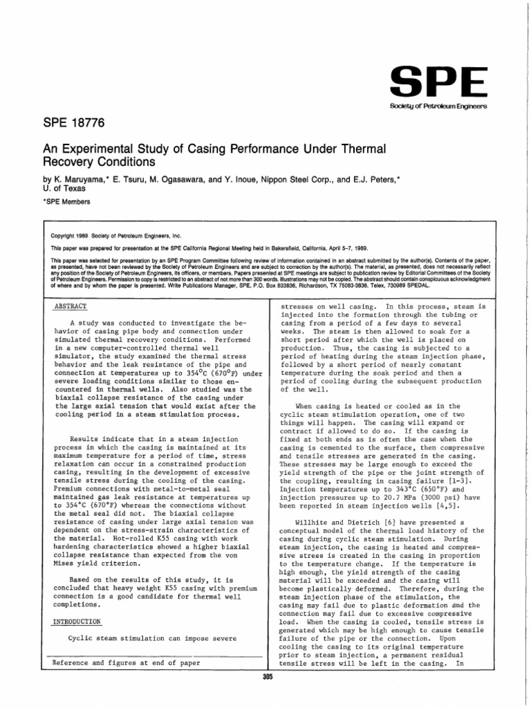 An Experimental Study of Casing Performance Under Thermal Recovery ...