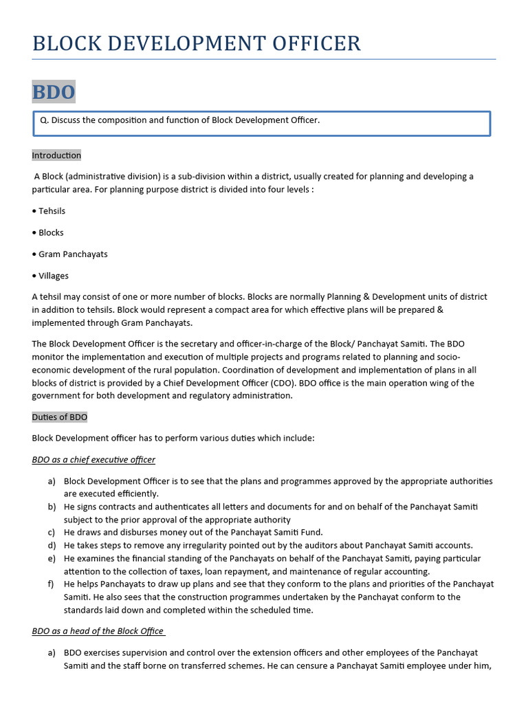 Block Development Officer (Bdo) - Cc14 | PDF | Economies