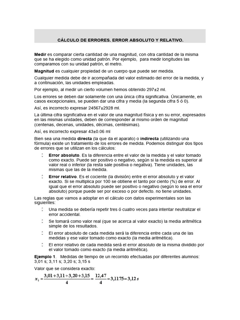 Cálculo de Errores en Medición | PDF | Medición | Probabilidades y ...