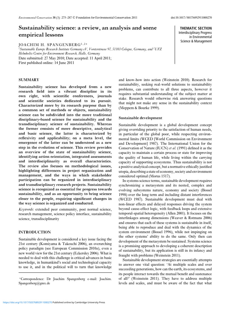 Sustainability Science A Review An Analy | PDF | Science ...