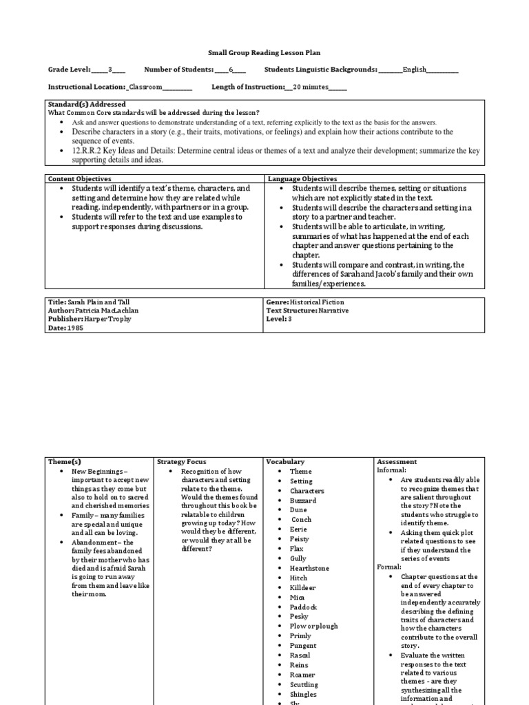 Small Group Reading Lesson Plan Day 3 | PDF | Lesson Plan | Reading ...