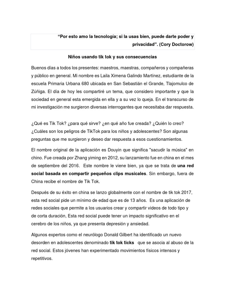 Consecuencias de TikTok en Niños | PDF | Servicio de redes sociales