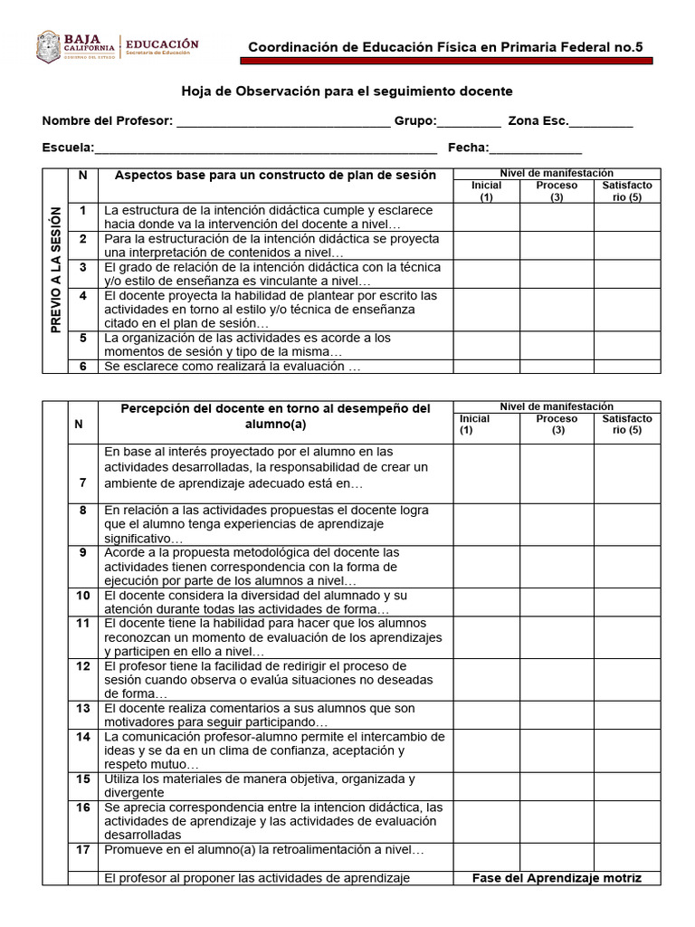 Hoja de Observación Modificada | PDF | Enseñando | Evaluación