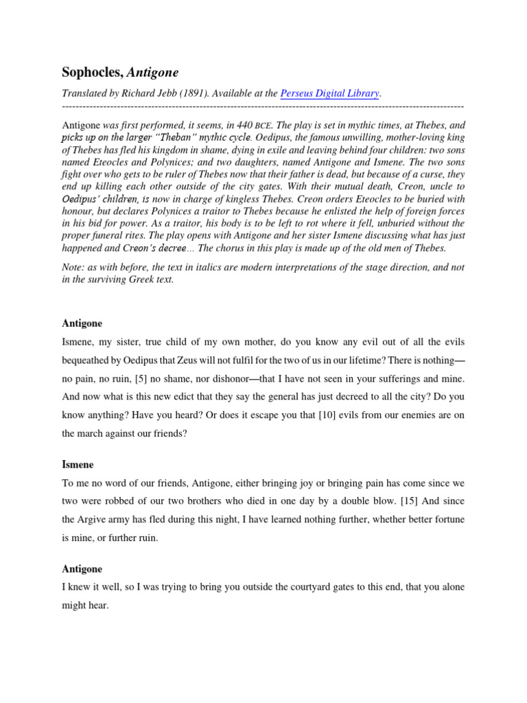 Sophocles, Antigone | PDF | Oedipus | Sophocles