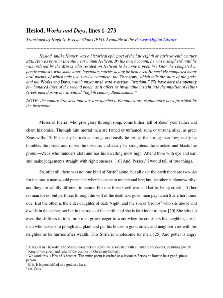 Hesiod's Works and Days: Lines 1-273 Analysis | PDF | Greek Mythology ...