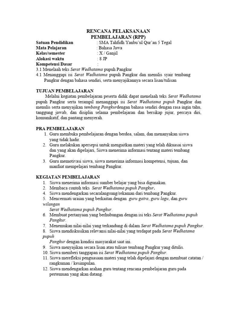 RPP B.Jawa Kls X 2024 | PDF