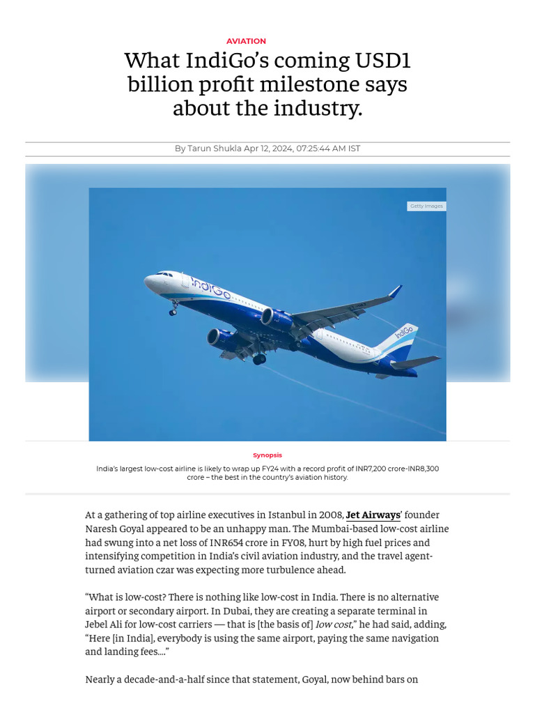 IndiGo's Historic $1 Billion Profit | PDF | Airlines | Low Cost Carrier