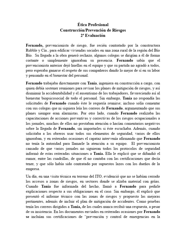 Ev2 Ética Profesional 2024 ConstrucciónPrevención de Riesgos EAK4315-4405 | PDF