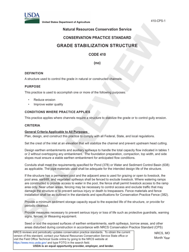 410 MO CPS Grade Stabilization Structure 2022 | PDF | Spillway | Dam