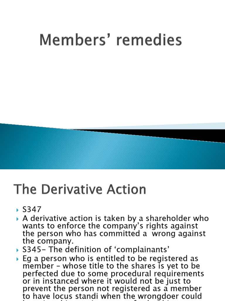 Derivative Action Slide | PDF | Lawsuit | Justice