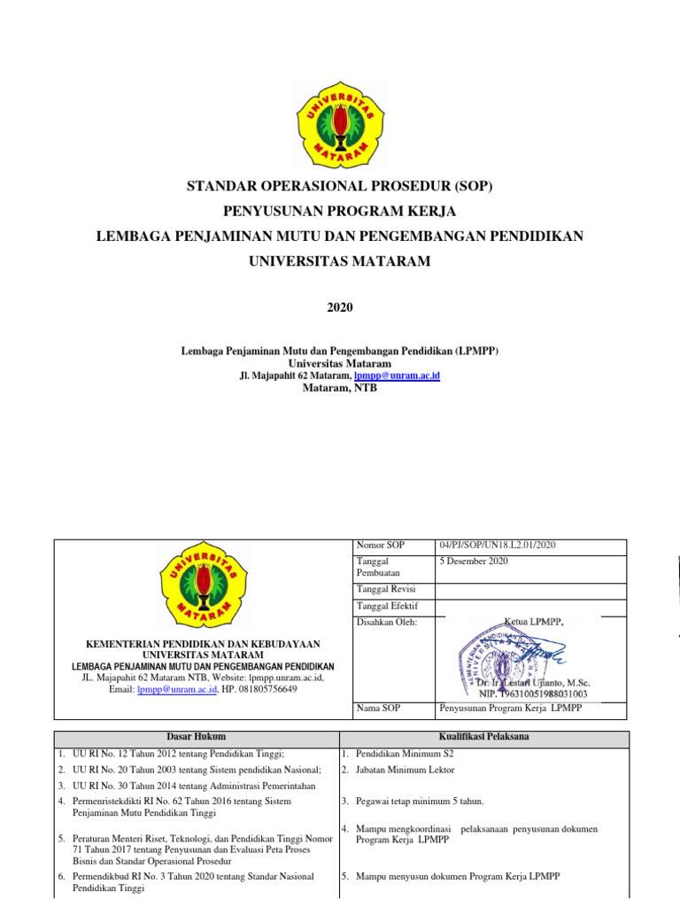 SOP Program Kerja LPMPP Unram | PDF