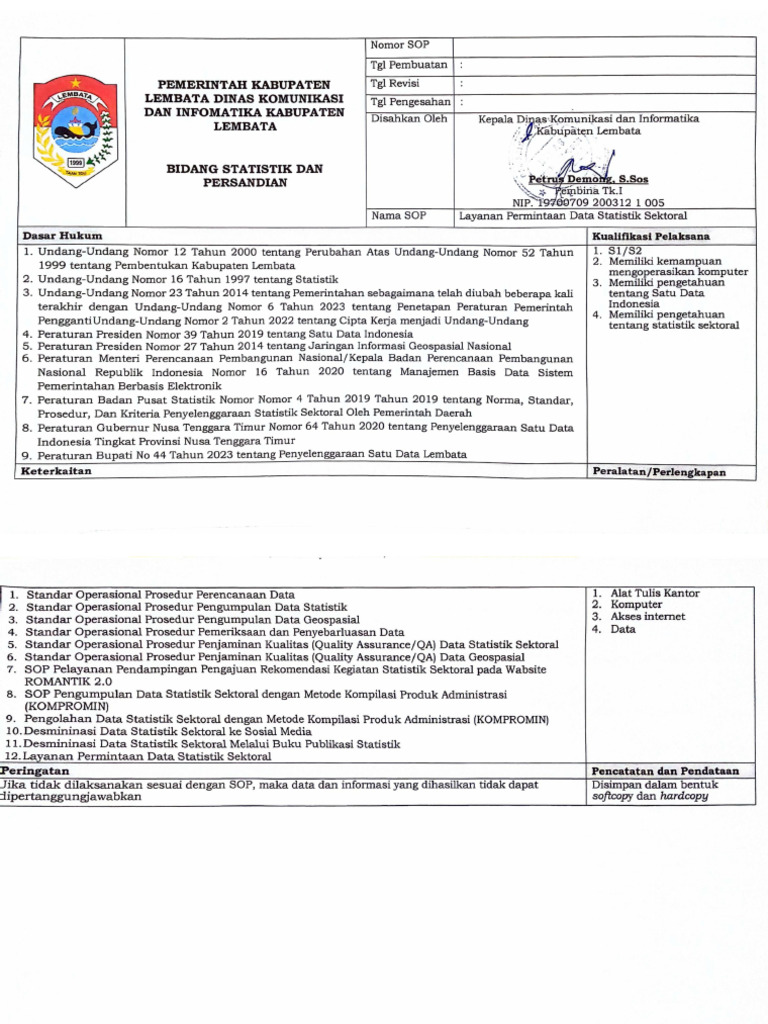Contoh SOP Permintaan Data | PDF