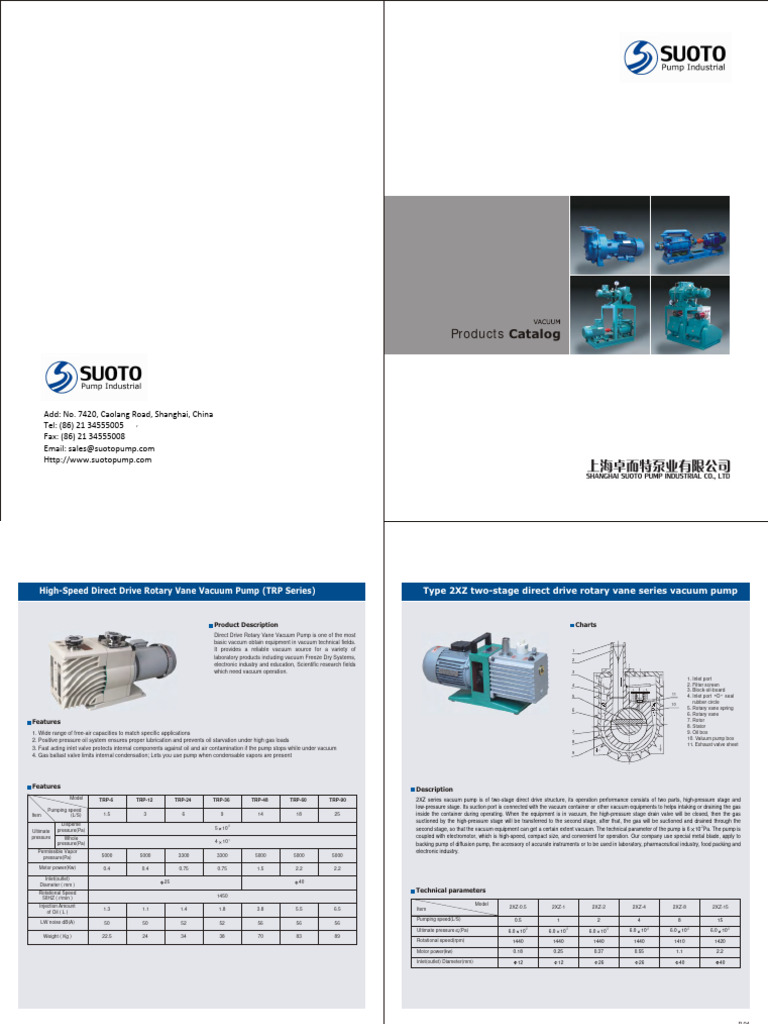Vacuum Pump Specifications and Models | PDF | Pump | Vacuum