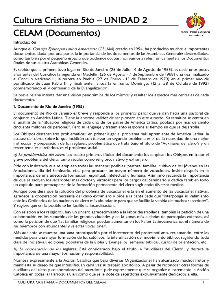 Documentos CELAM sobre Cultura Cristiana | PDF | Iglesia Católica | Pobreza
