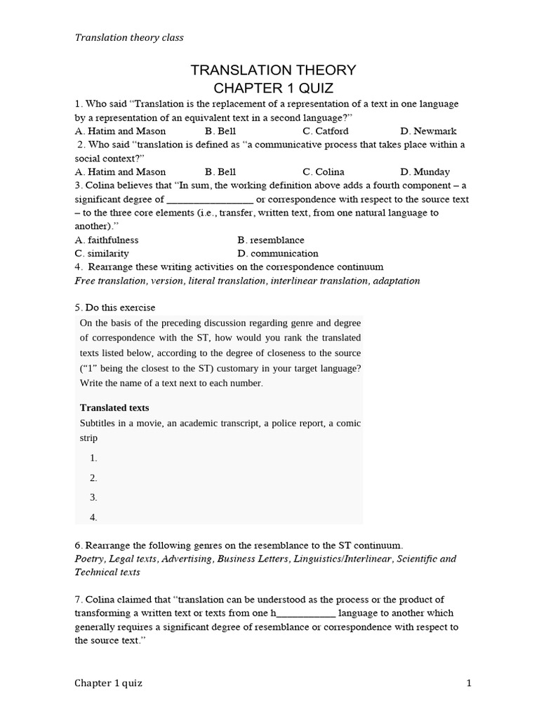 Trans theory tests | PDF | Translations | Linguistics