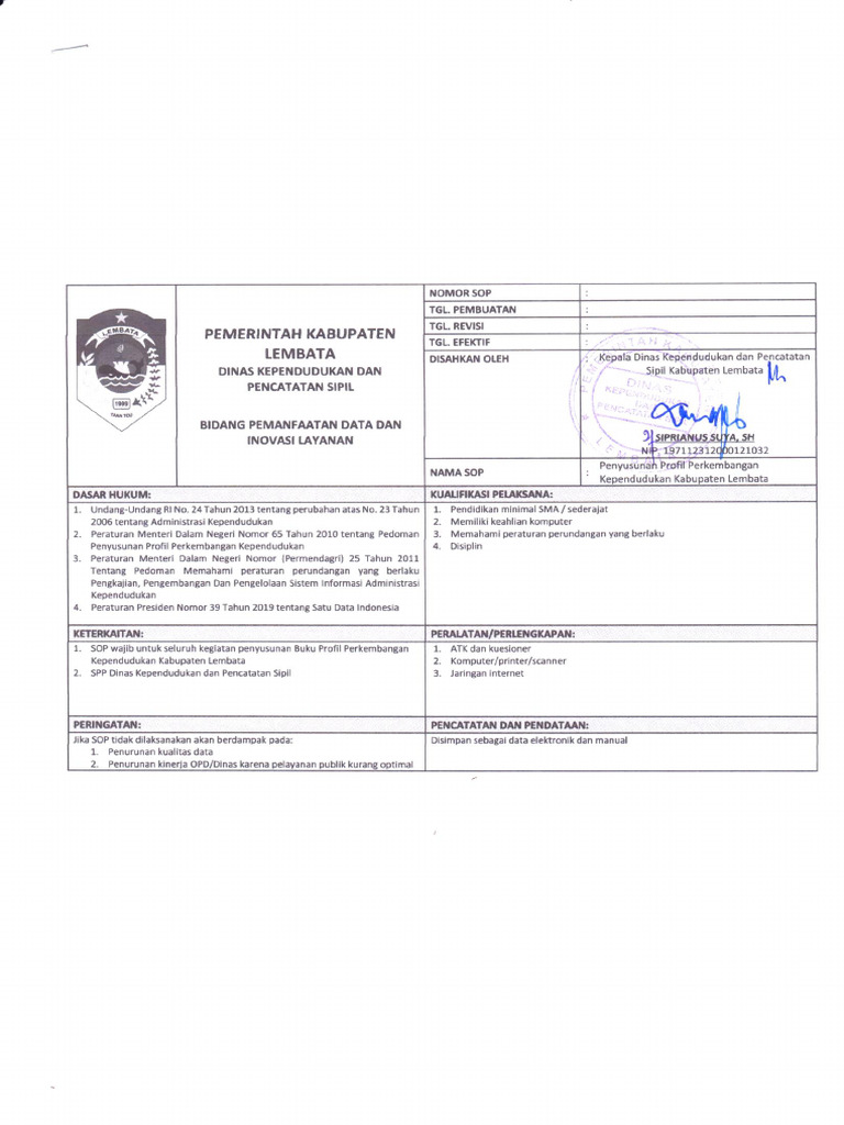 SOP PROFIL KEPENDUDUKAN DUKCAPIL | PDF