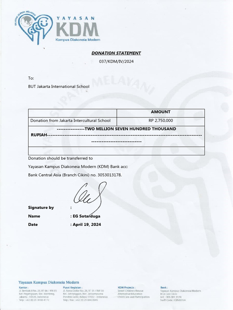 Donation Receipt for JIS | PDF
