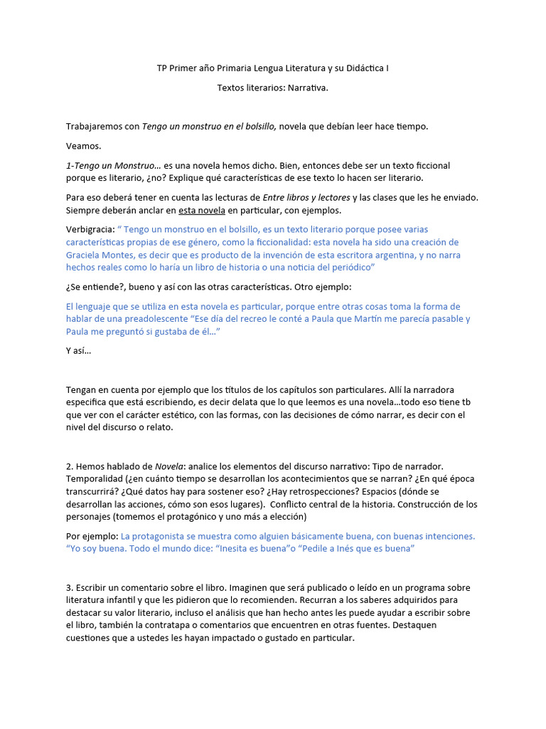 TP Primer Año Primaria Lengua Literatura y Su Didáctica I | PDF | Novelas | Narración