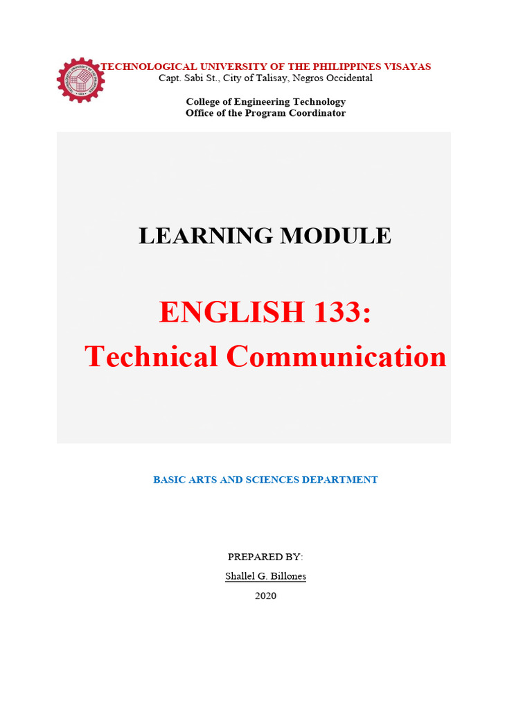 Technical Com (Eng.133) Module Final | PDF | Technical Communication | Communication