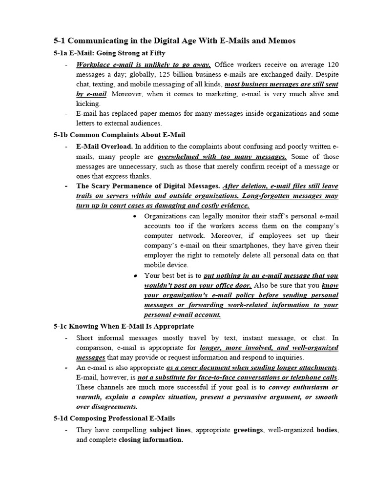 5-1 Communicating in The Digital Age With E-Mails and Memos | PDF ...