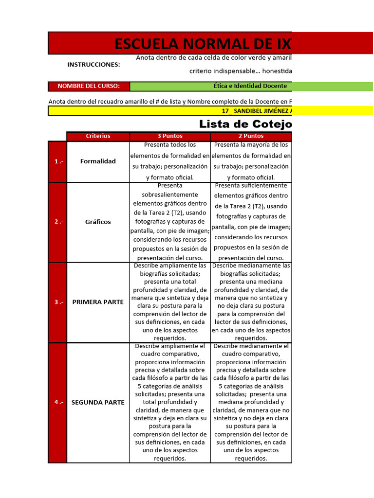 t3 1 Lista de Cotejo Eeid Jrmh | PDF | Comprensión | Cognición