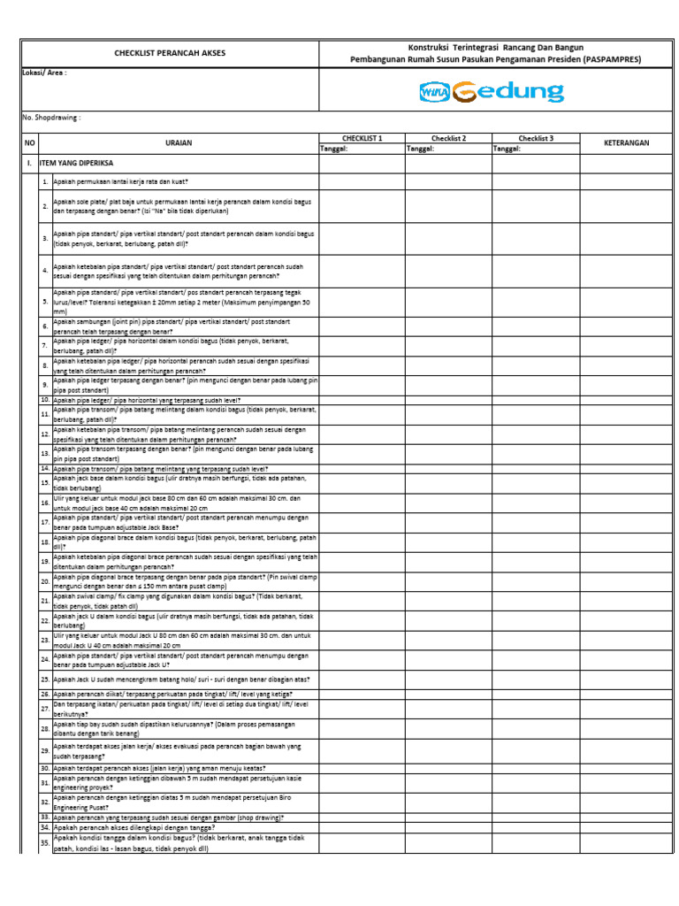 Checklist Perancah Akses Konstruksi | PDF