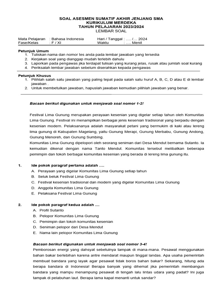 Soal - Bhs Indonesia - ASAS Genap 2024 - Kls XI - Kurmer | PDF
