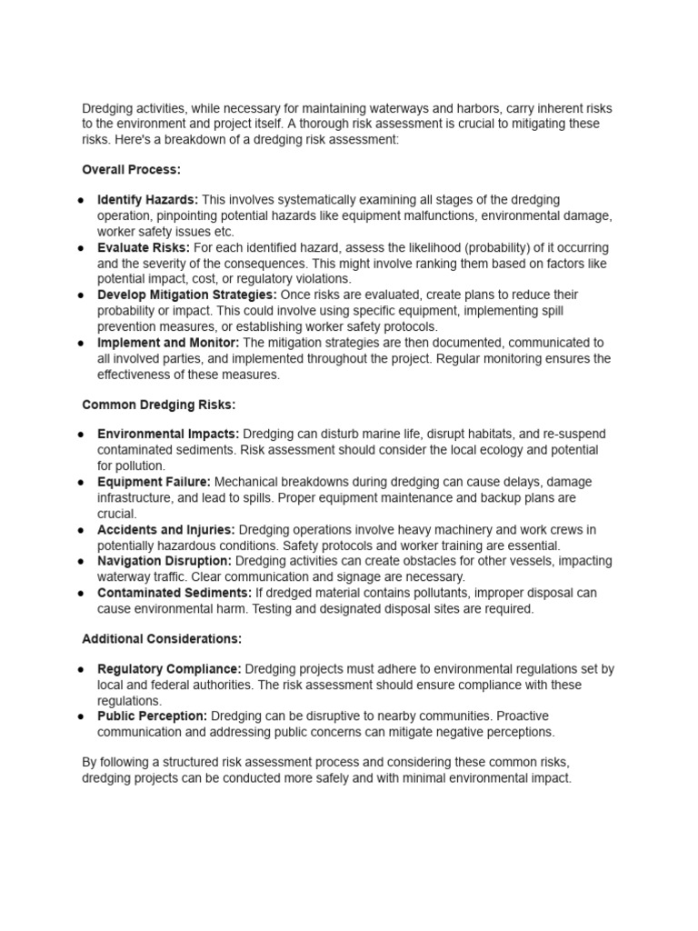 Risk Assessment of Dredging Activity | PDF | Risk | Risk Assessment