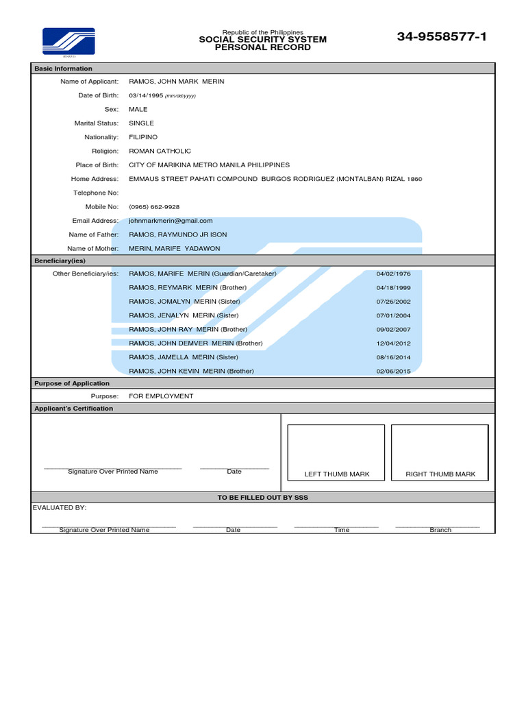 Personal - Record - Form Ramos, John Mark Merin | PDF | Humanitarian ...